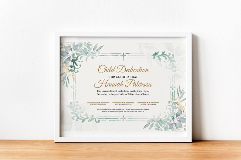 Personalized Child Dedication Certificate Template, Baptism, Children ...
