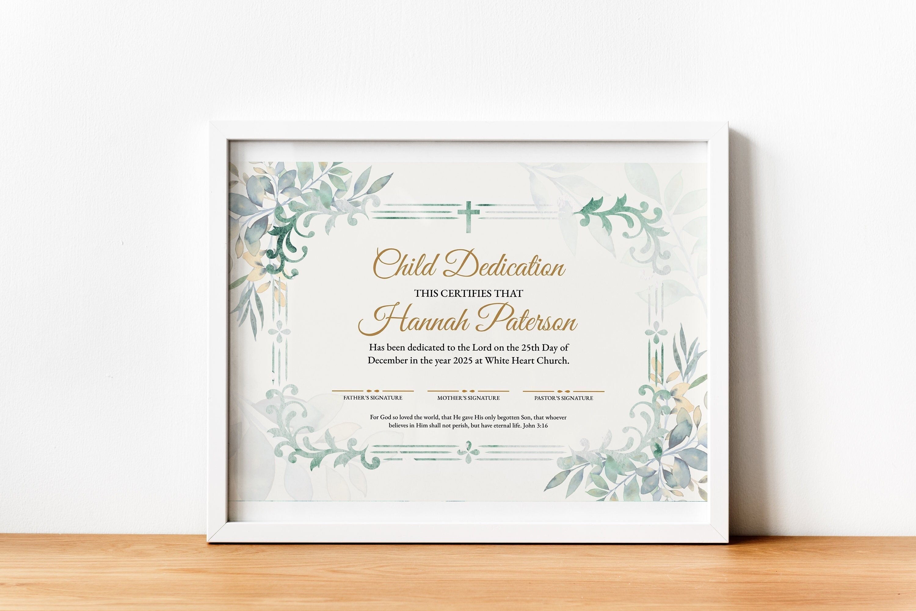 Personalized Child Dedication Certificate Template, Baptism, Children ...