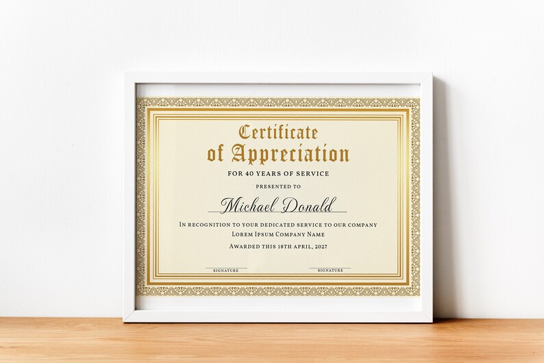 Editable Years of Service Certificate of Appreciation Template, Elegant ...