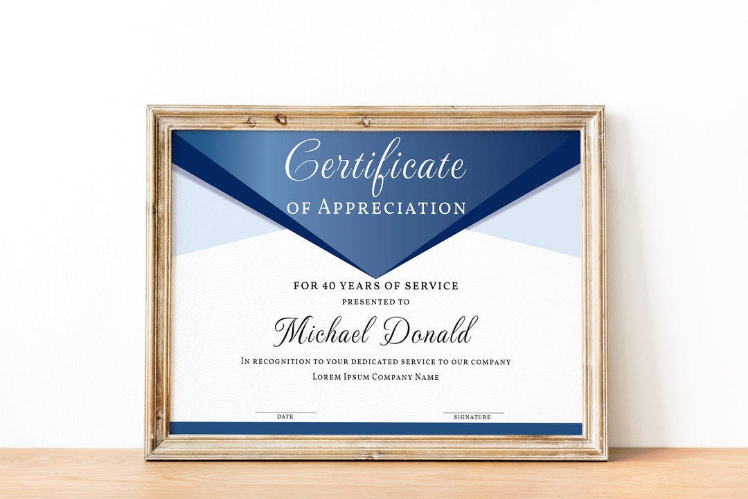 EDITABLE Years of Service Certificate, Appreciation Certificate ...
