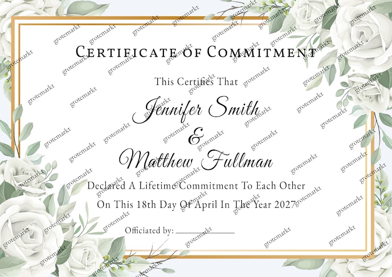 Certificate of Commitment Editable Template, Personalized Greenery ...