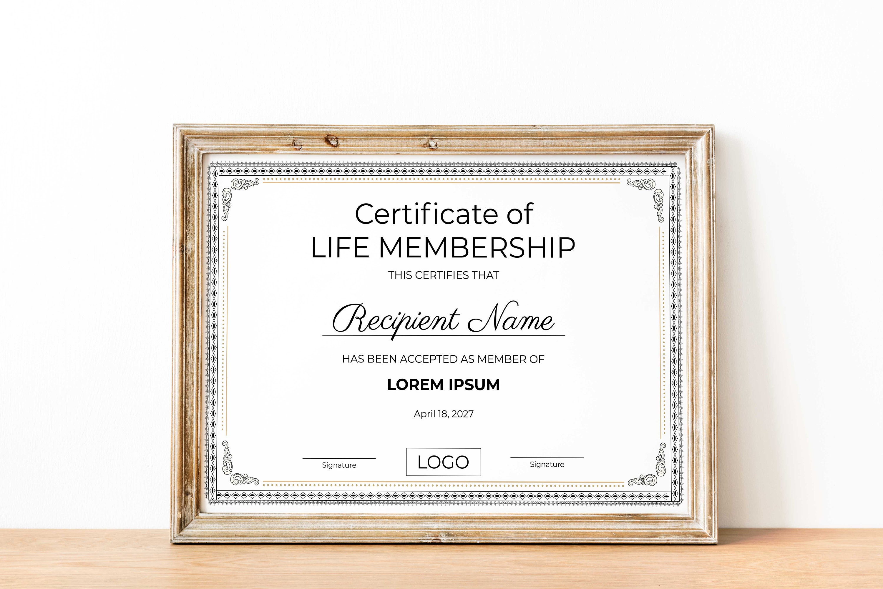 Life Membership Certificate Template, Editable Printable Elegant ...