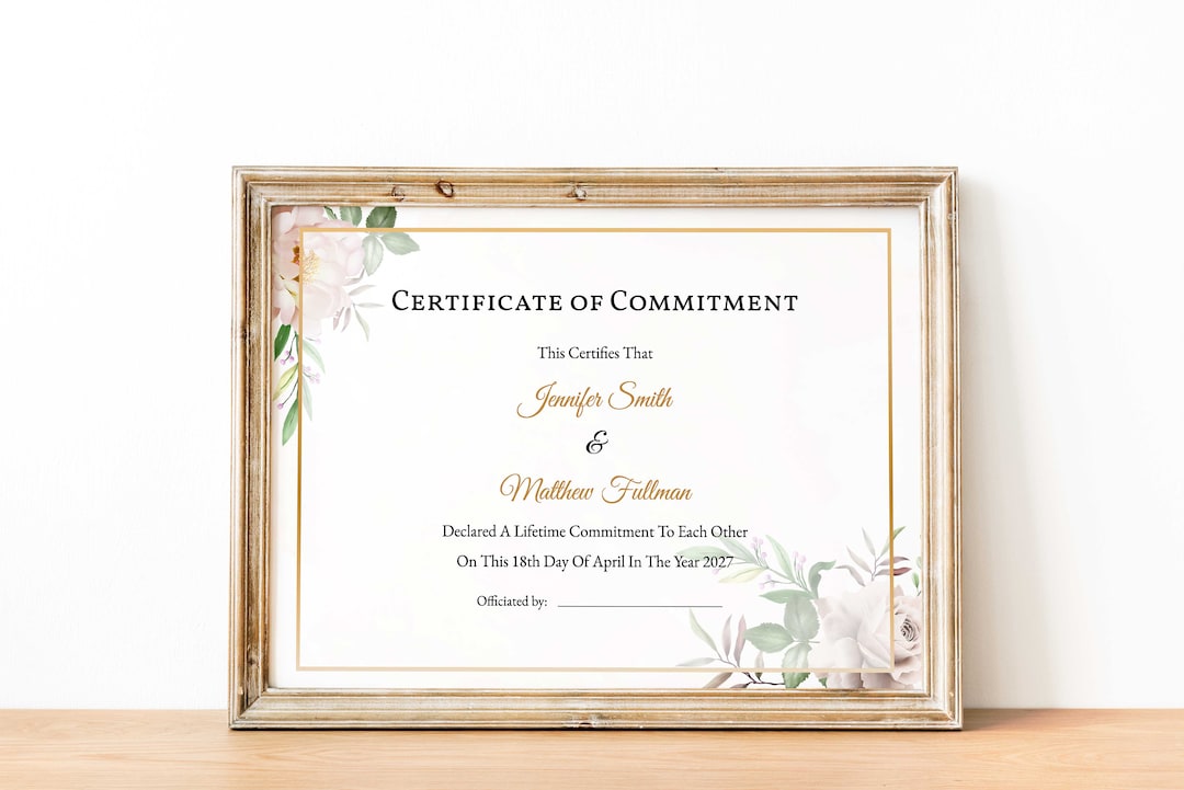 Elegant Certificate of Commitment Template, Printable Marriage ...