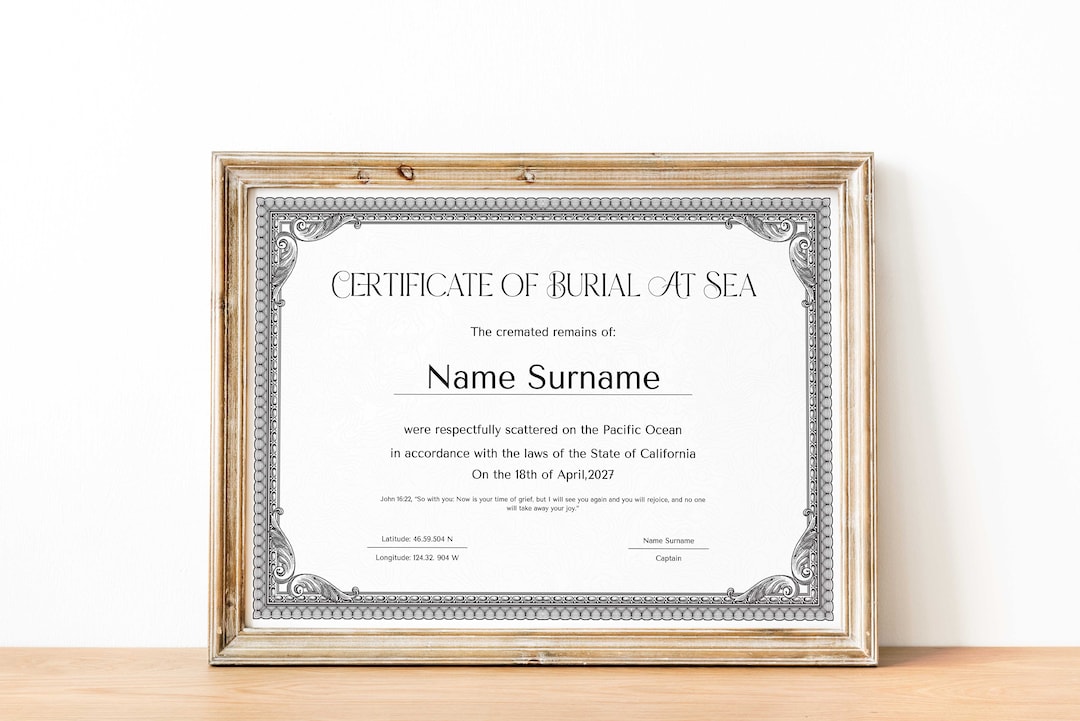 Certificate of Burial at Sea, Spreading Ashes at Sea, Sea Scattering ...