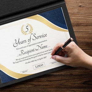 5 Years of Service Anniversary Award Certificate of Appreciation ...