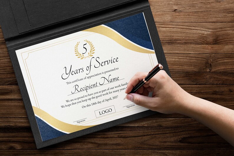 5 Years of Service Anniversary Award Certificate of Appreciation ...
