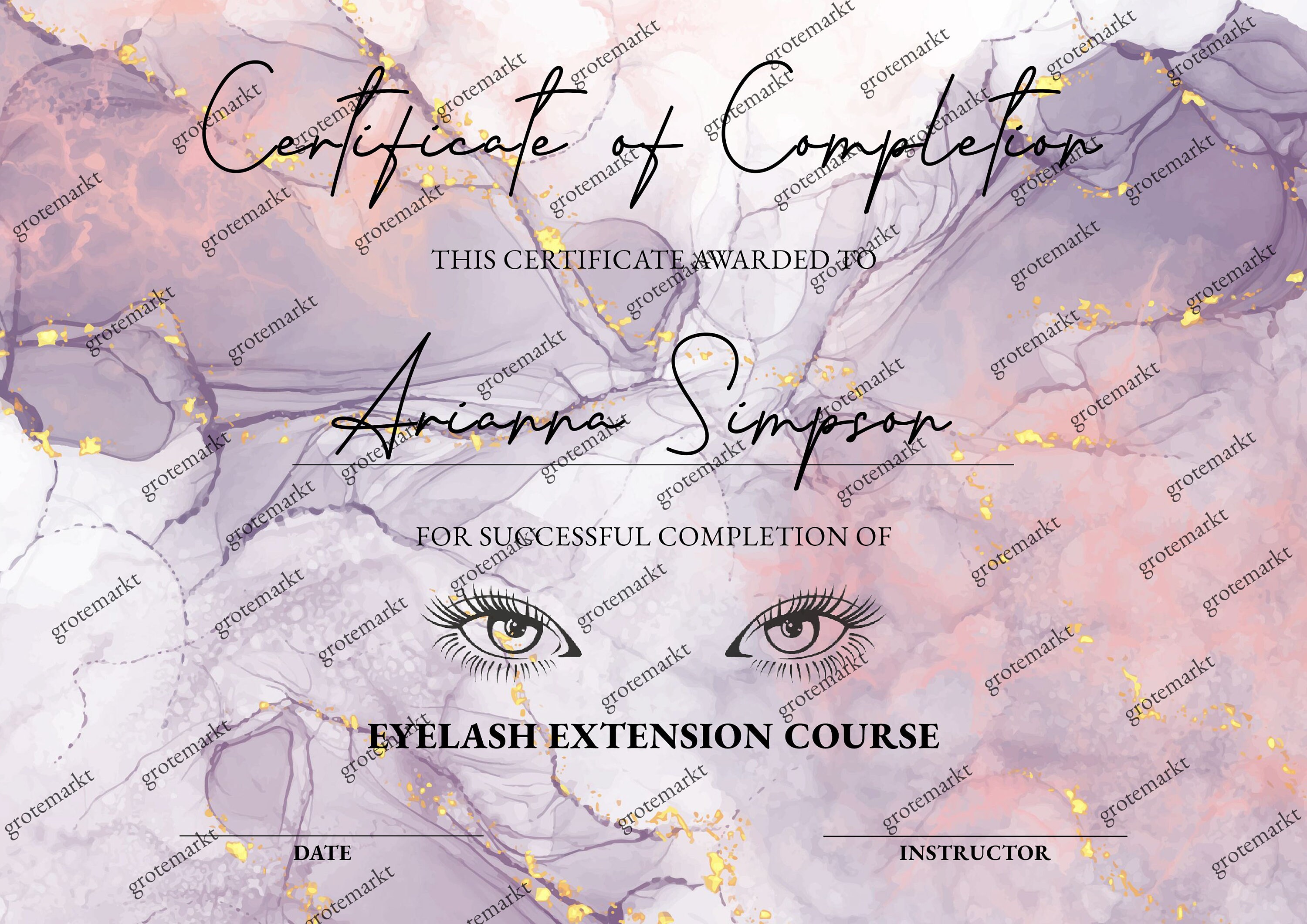 Editable Lash Certificate of Completion Template, Printable Lash ...