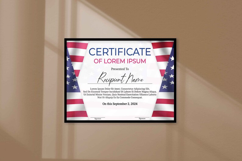 American Appreciation Certificate, 4th of July, Honoring Military Service Appreciation, Veteran ...