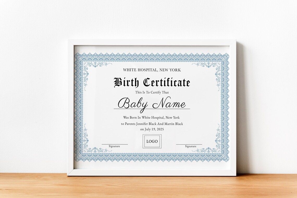 Birth Certificate Template, Printable Certificate of Birth, Baby Boy ...