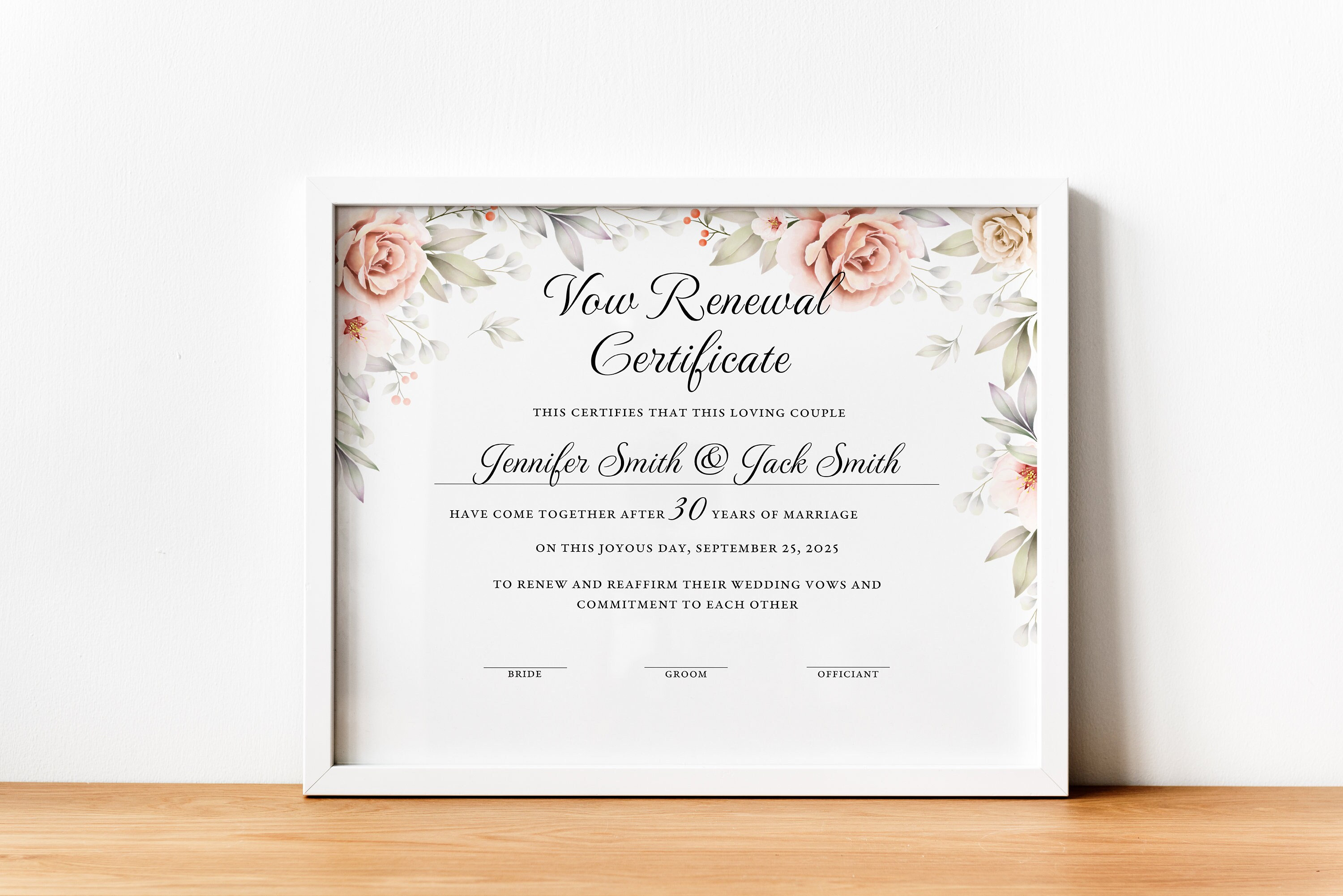 Vow Renewal Certificate Template, Editable Floral Wedding Vow Renewal ...