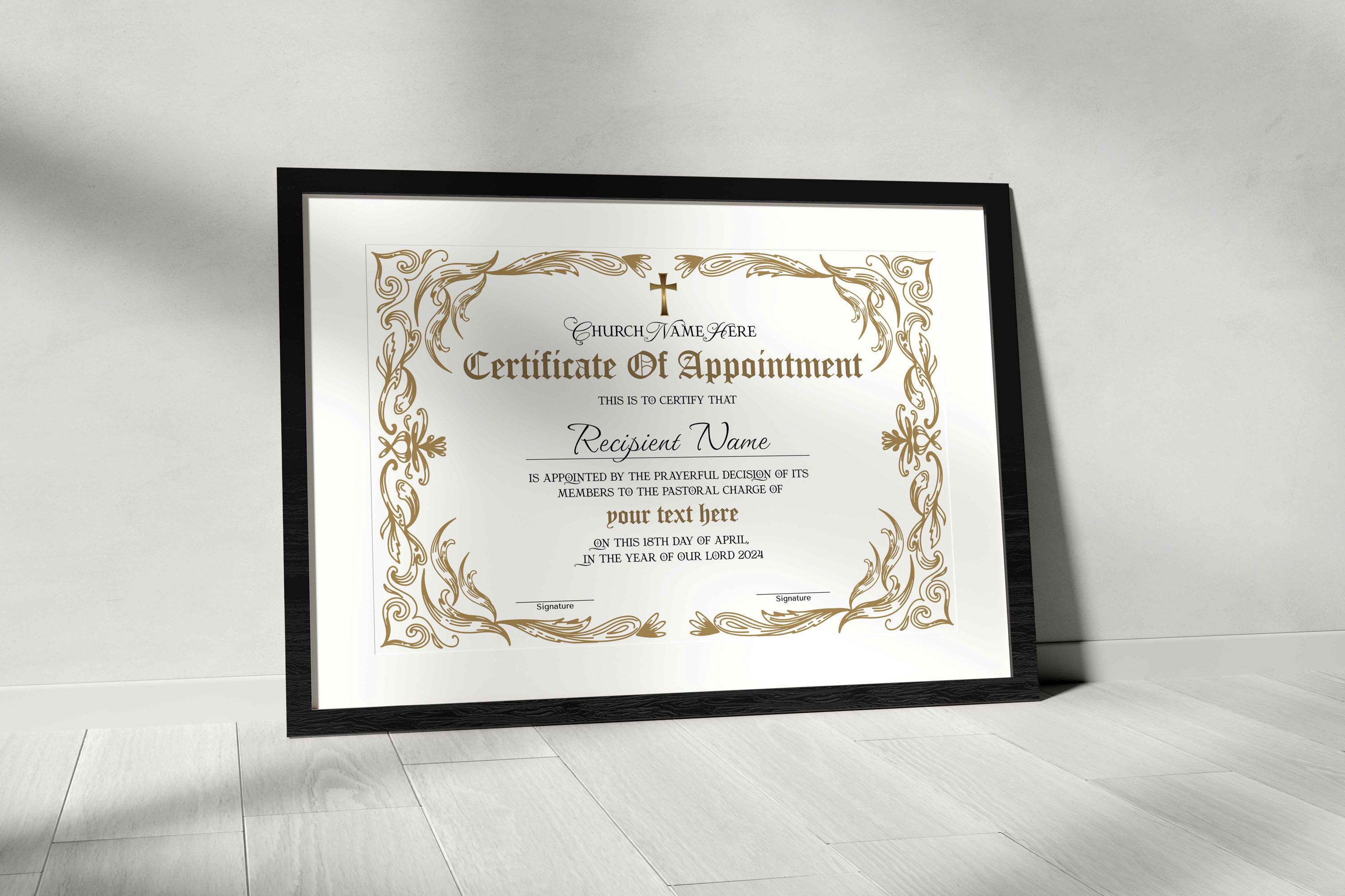 Editable Appointment Certificate Template, Printable Bishop Pastor ...