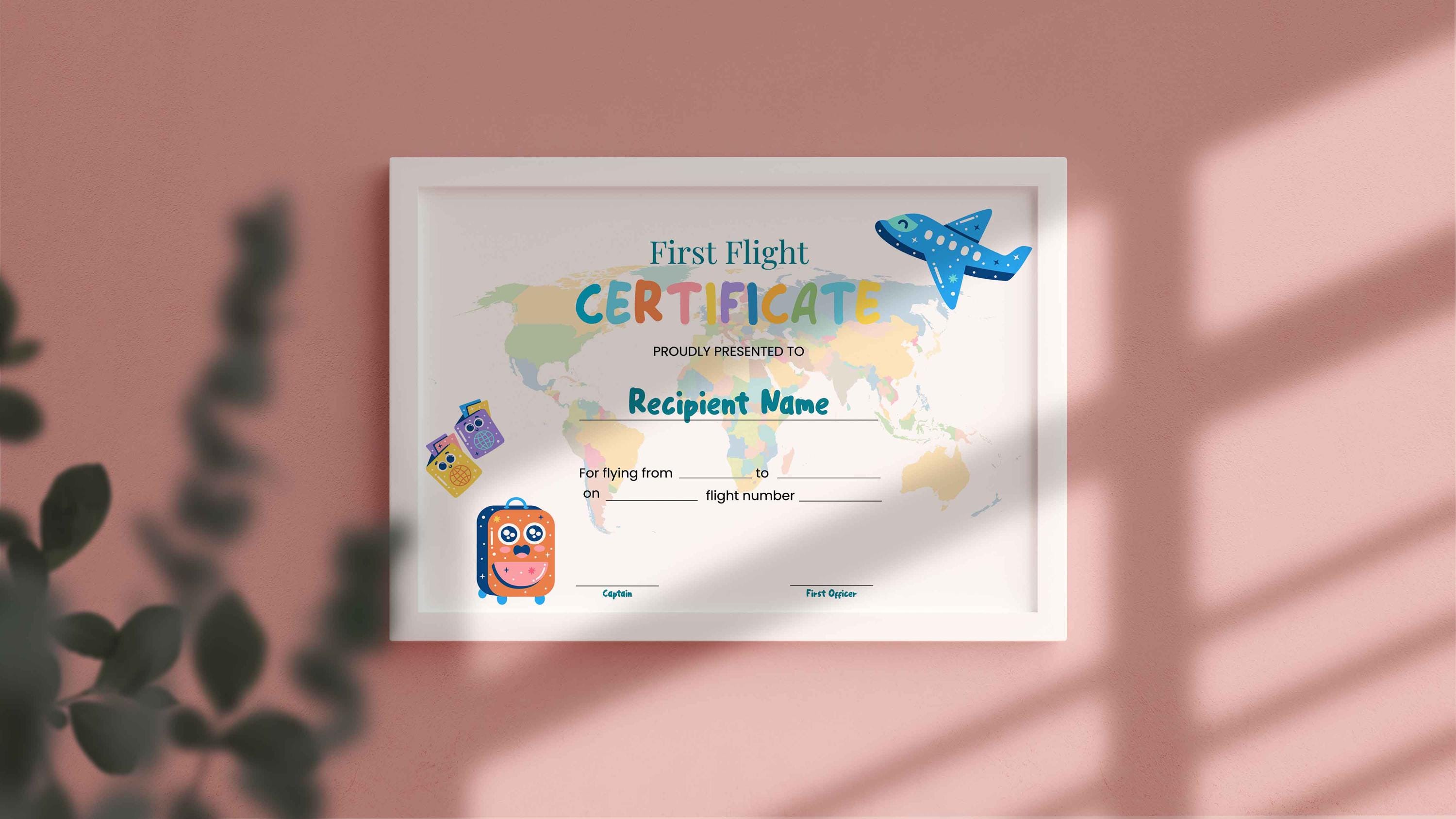 My First Flight Certificate Template, Award Certificate for Kids ...