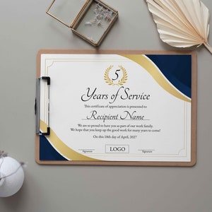 5 Years of Service Anniversary Award Certificate of Appreciation ...
