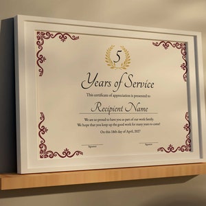 25 Years of Service Anniversary Award Certificate of Appreciation ...