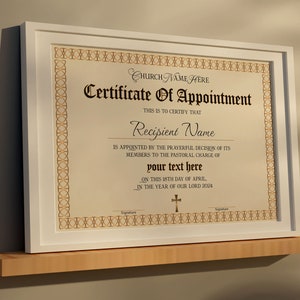 Editable Appointment Certificate Template, Printable Bishop Pastor ...