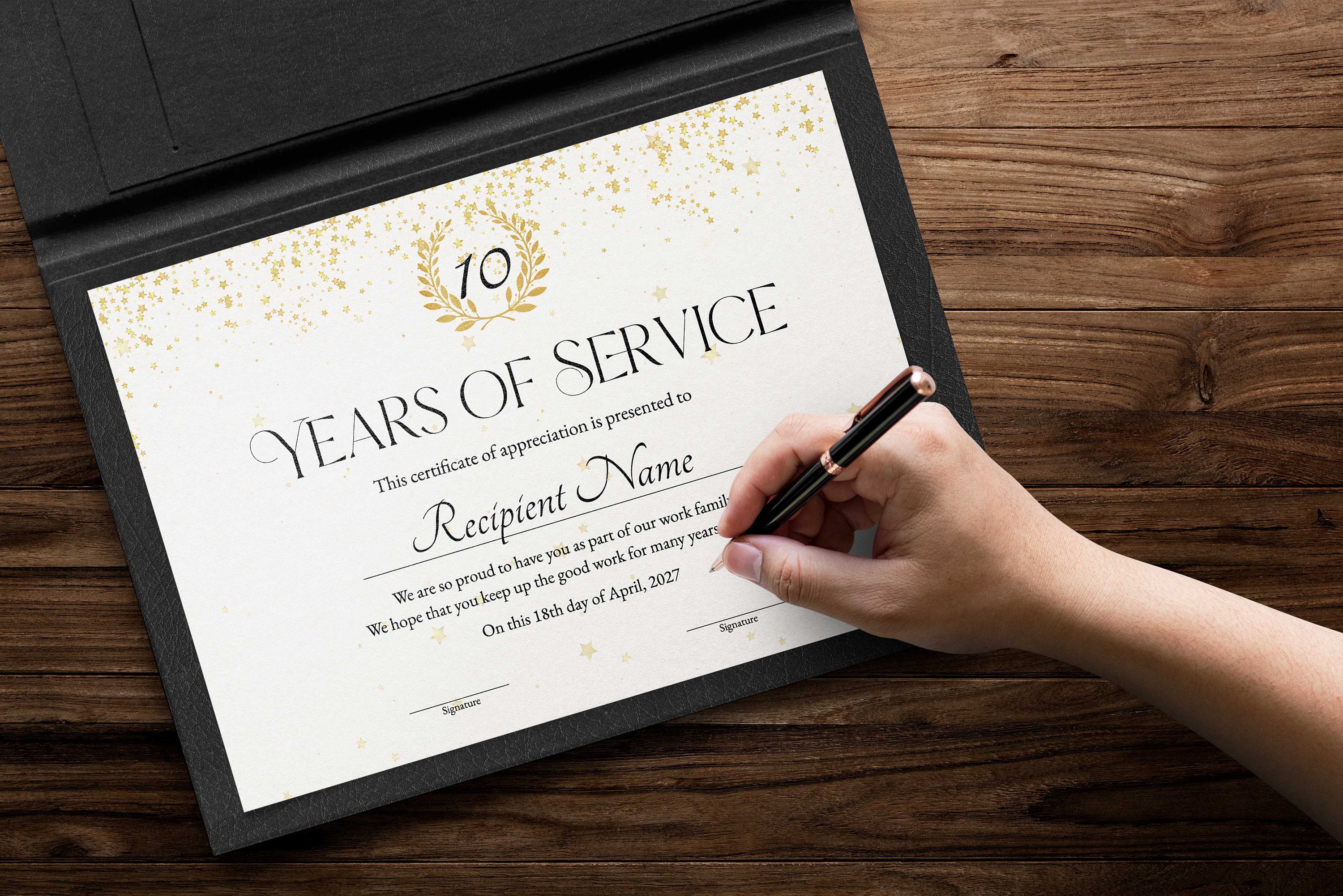 10 Years of Service Anniversary Award Certificate of Appreciation Employee Recognition EDITABLE ...