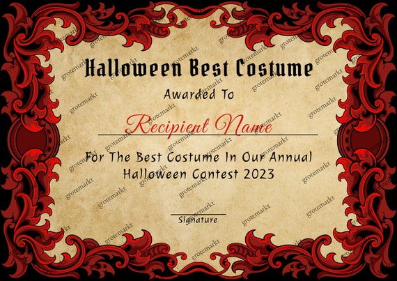 Best Halloween Costume Certificates Printable