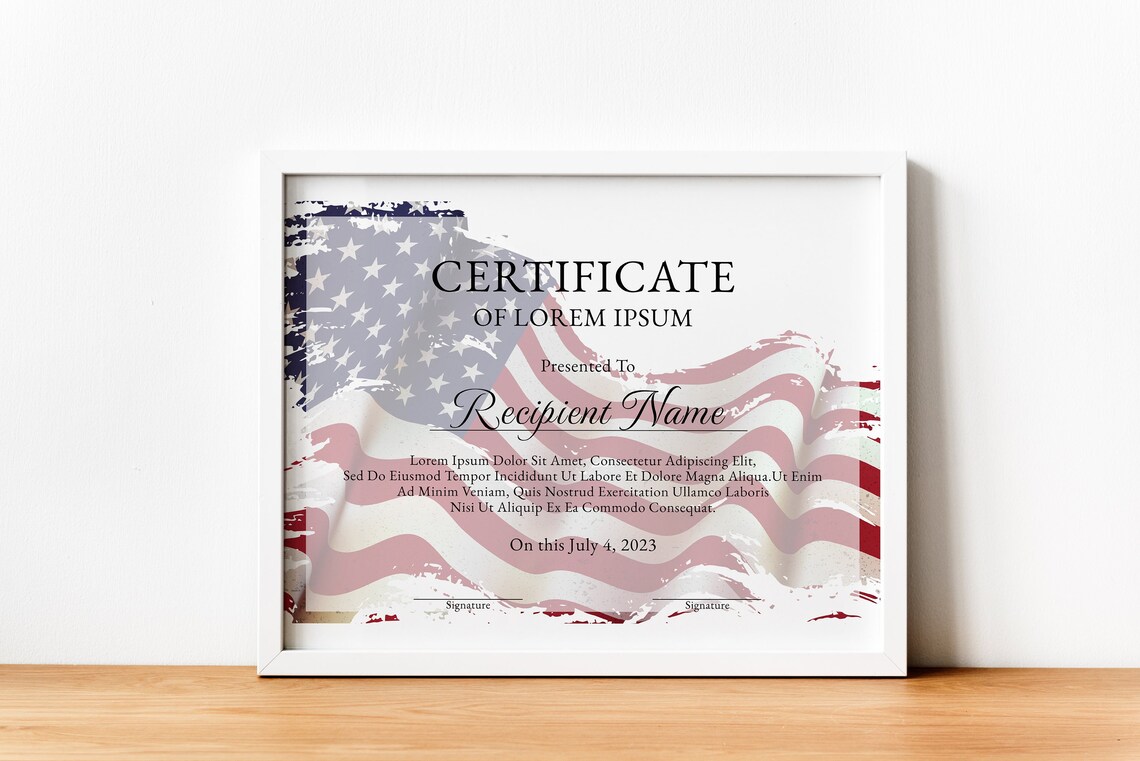 Veteran's Certificate of Appreciation, 4th of July Template, Editable Certificate With American ...