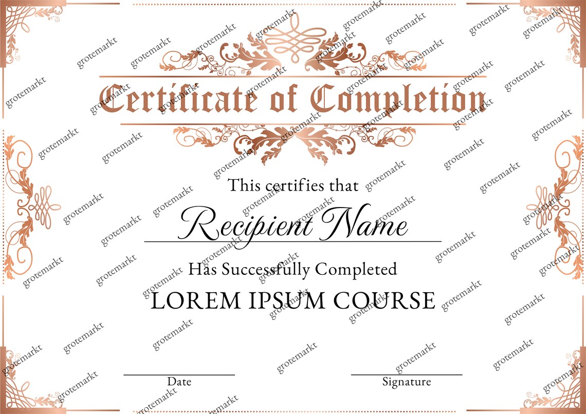 Editable Certificate of Completion, Training Certificate Template ...