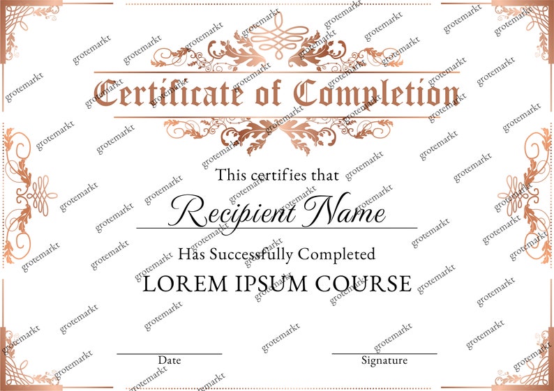 Editable Certificate of Completion, Training Certificate Template ...