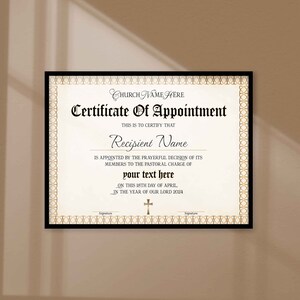 Editable Appointment Certificate Template, Printable Bishop Pastor ...