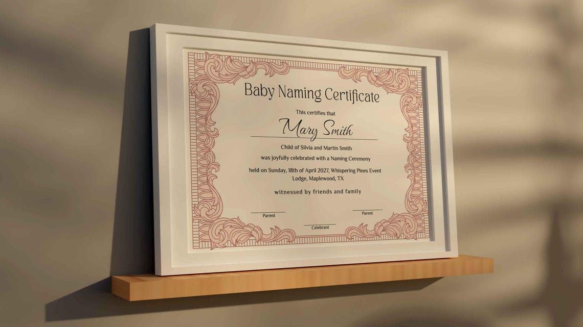 Editable Baby Girl Naming Certificate Template Printable Pink ...