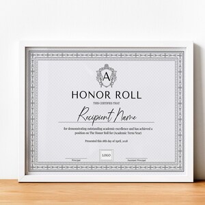 Editable Honor Roll Certificate Template, Elementary School Student ...