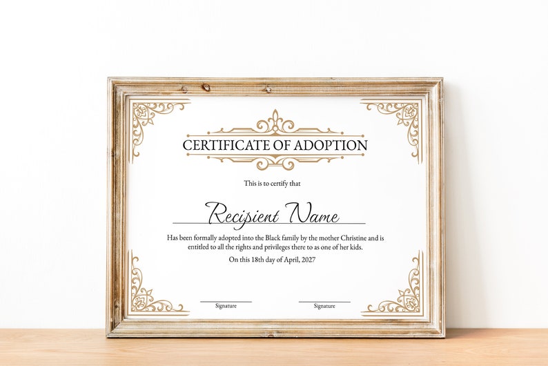 Certificate of Adoption to Our Family, Editable Printable Stepparent ...
