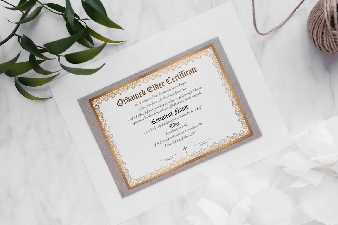 Editable Ordained Elder Certificate Template, Printable Vintage Luxury ...