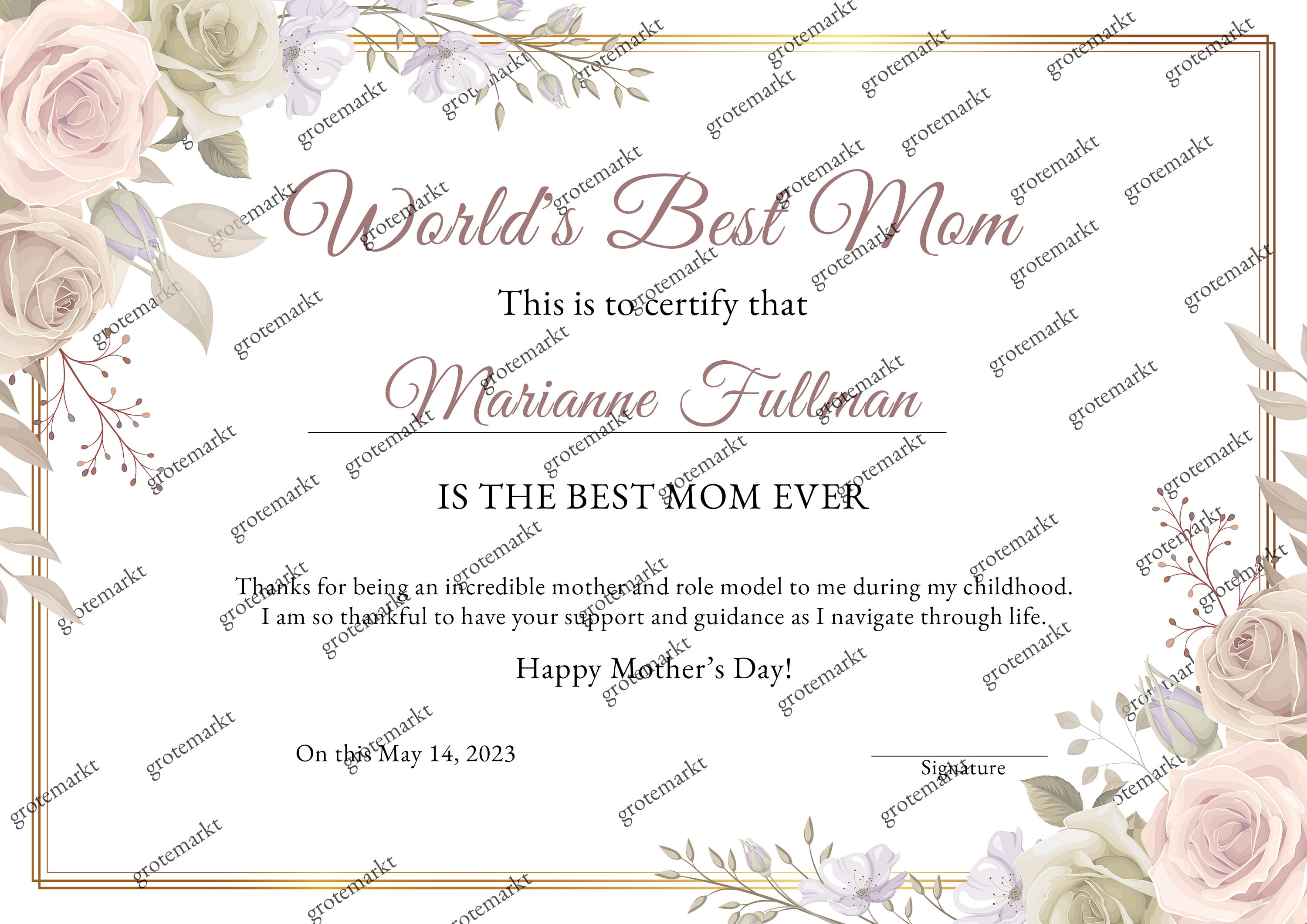 Editable Best Mom Certificate Template, Mother's Day Certificate Best ...
