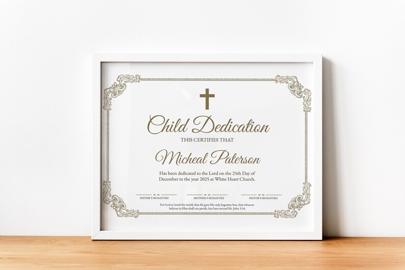Baby Dedication Certificate Template, Editable Gold Child Dedication ...
