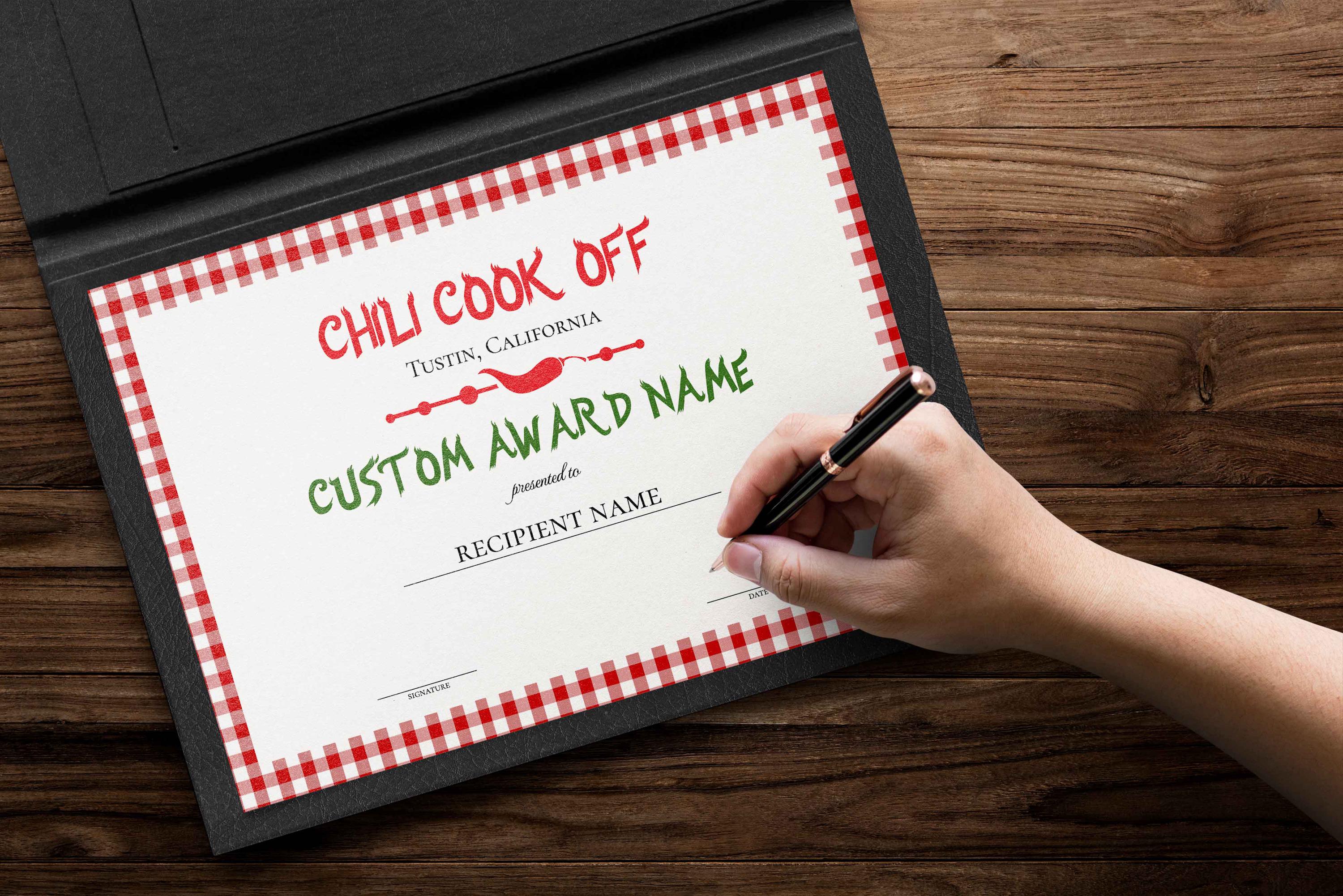 Chili Cook off Certificate, Printable Chili Cook-off Award Winner ...