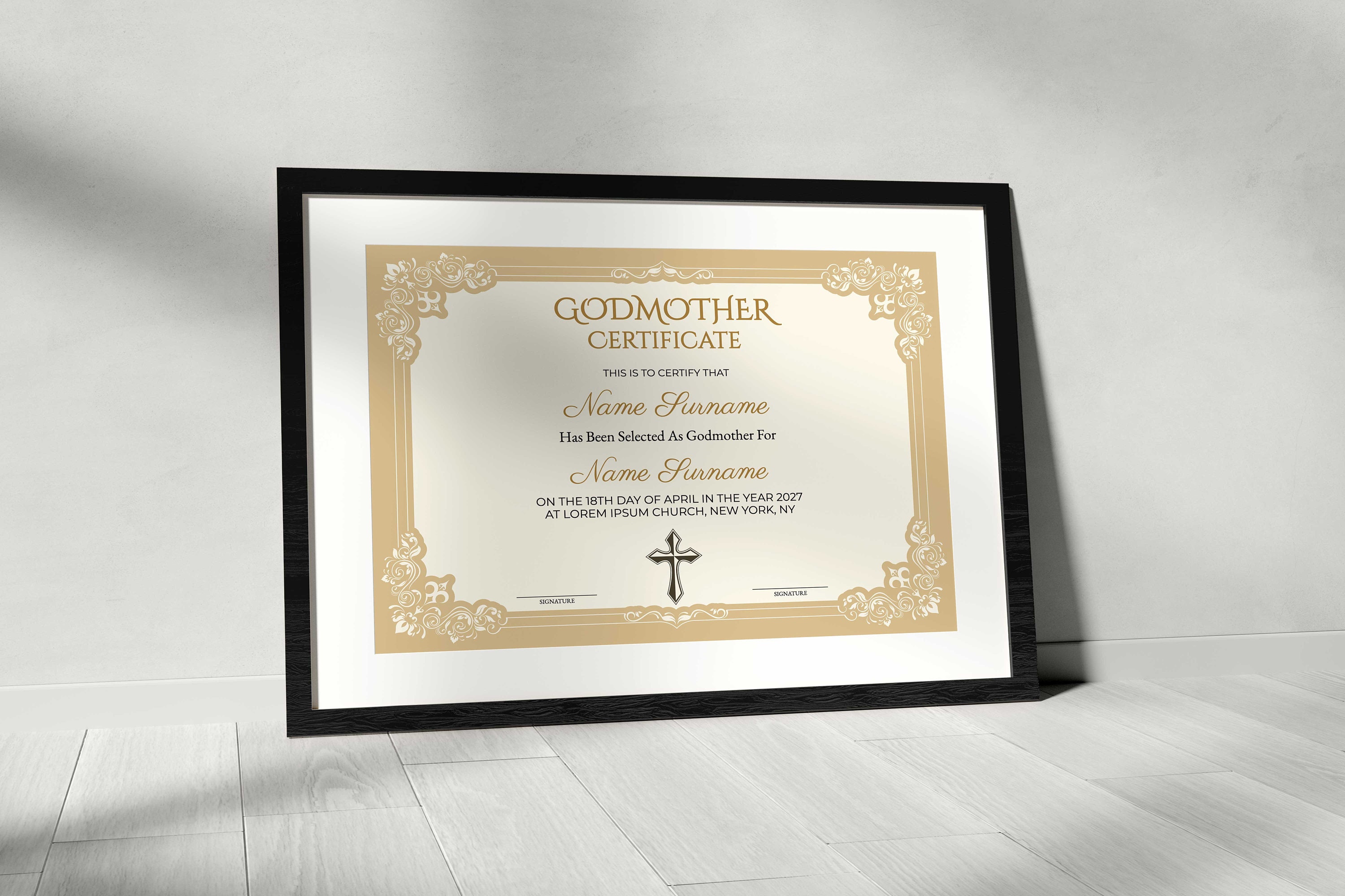 Godmother Certificate Template, 100% Editable, Gold Elegant Godparent ...