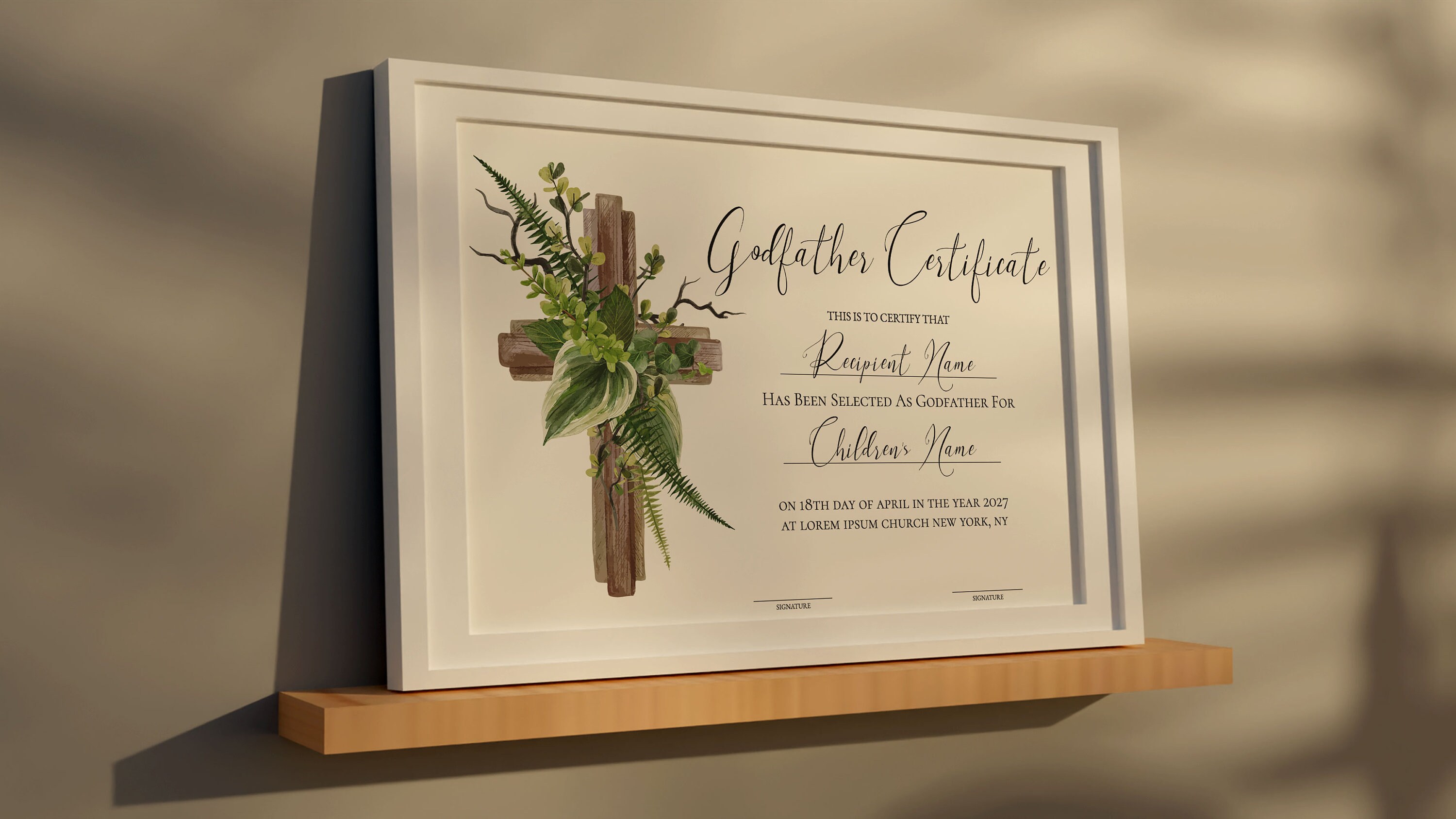 Editable Godfather Certificate Template, Printable Baptism Certificate ...