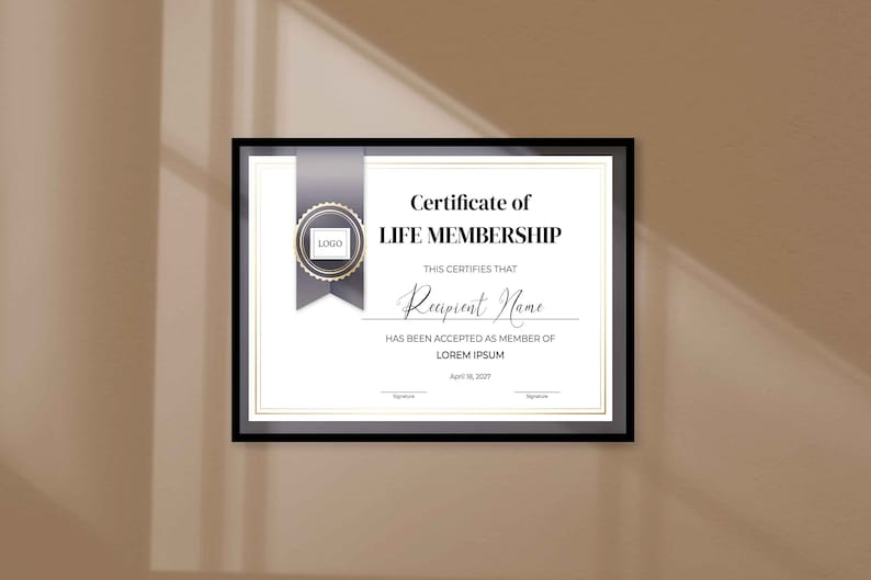 Life Membership Certificate Template, Editable Printable Elegant ...