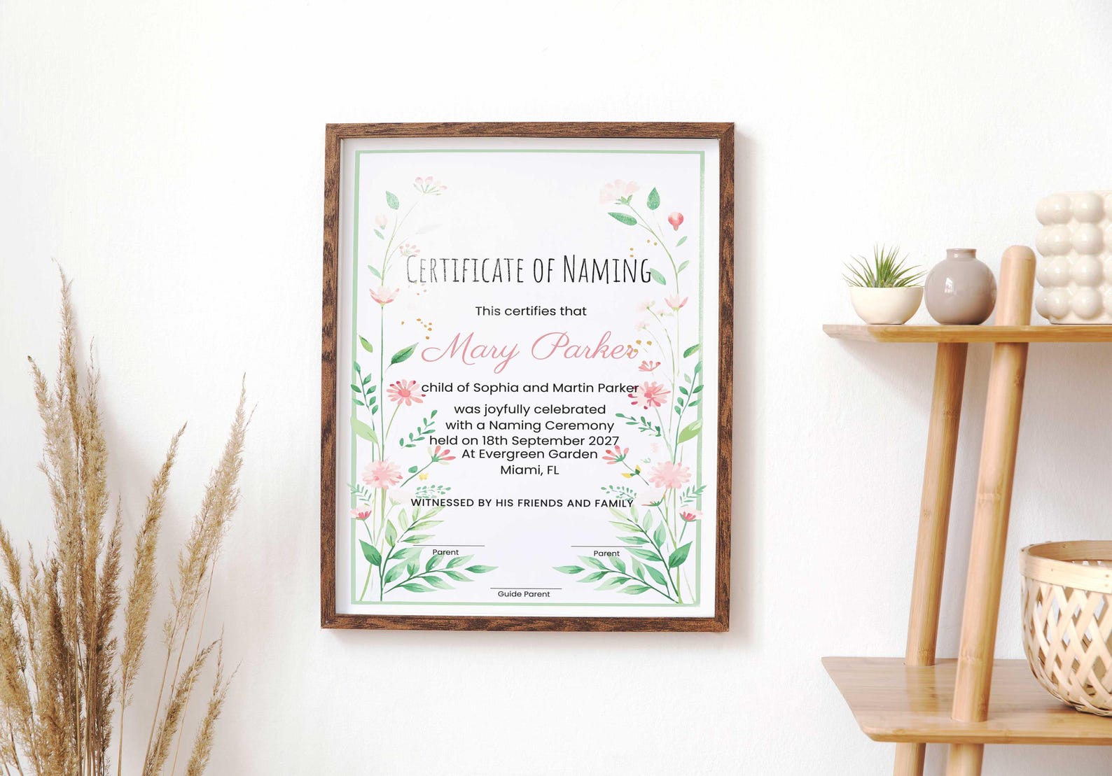 Cute Baby Naming Certificate Template Editable Printable Certificate of ...