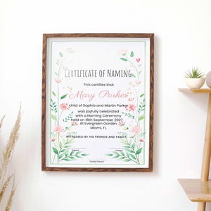 Cute Baby Naming Certificate Template Editable Printable Certificate of ...