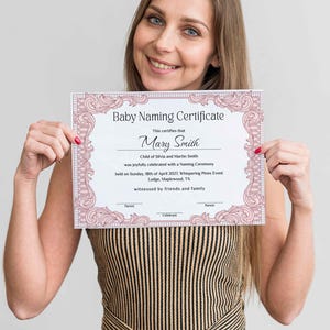 Editable Baby Girl Naming Certificate Template Printable Pink ...