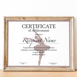 Editable Ballet Awards Certificate Template, Ballet Dancer Award ...