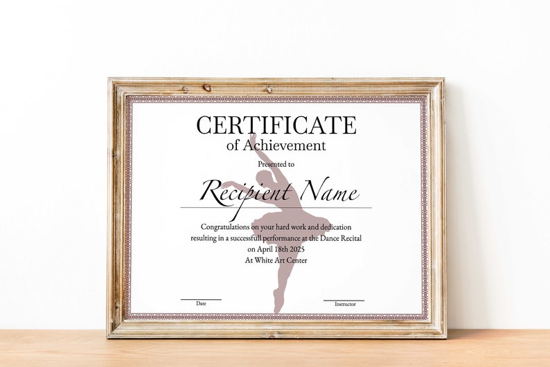 Editable Ballet Awards Certificate Template, Ballet Dancer Award ...