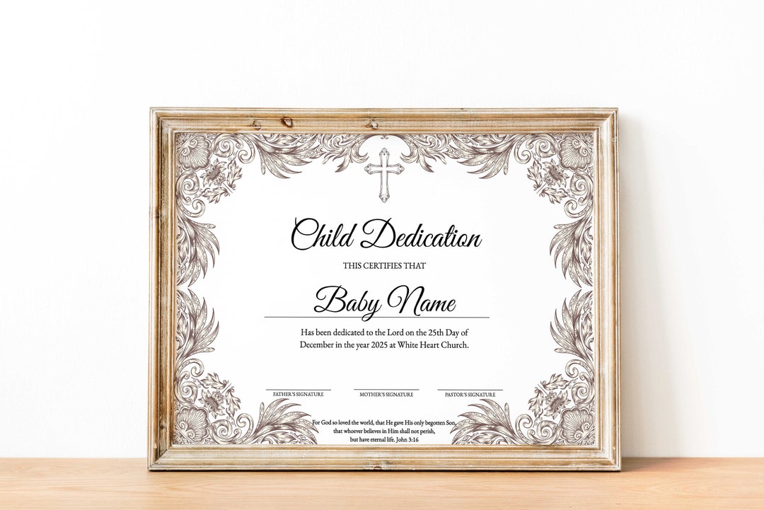 Personalized Child Dedication Certificate Template, Baptism, Children ...