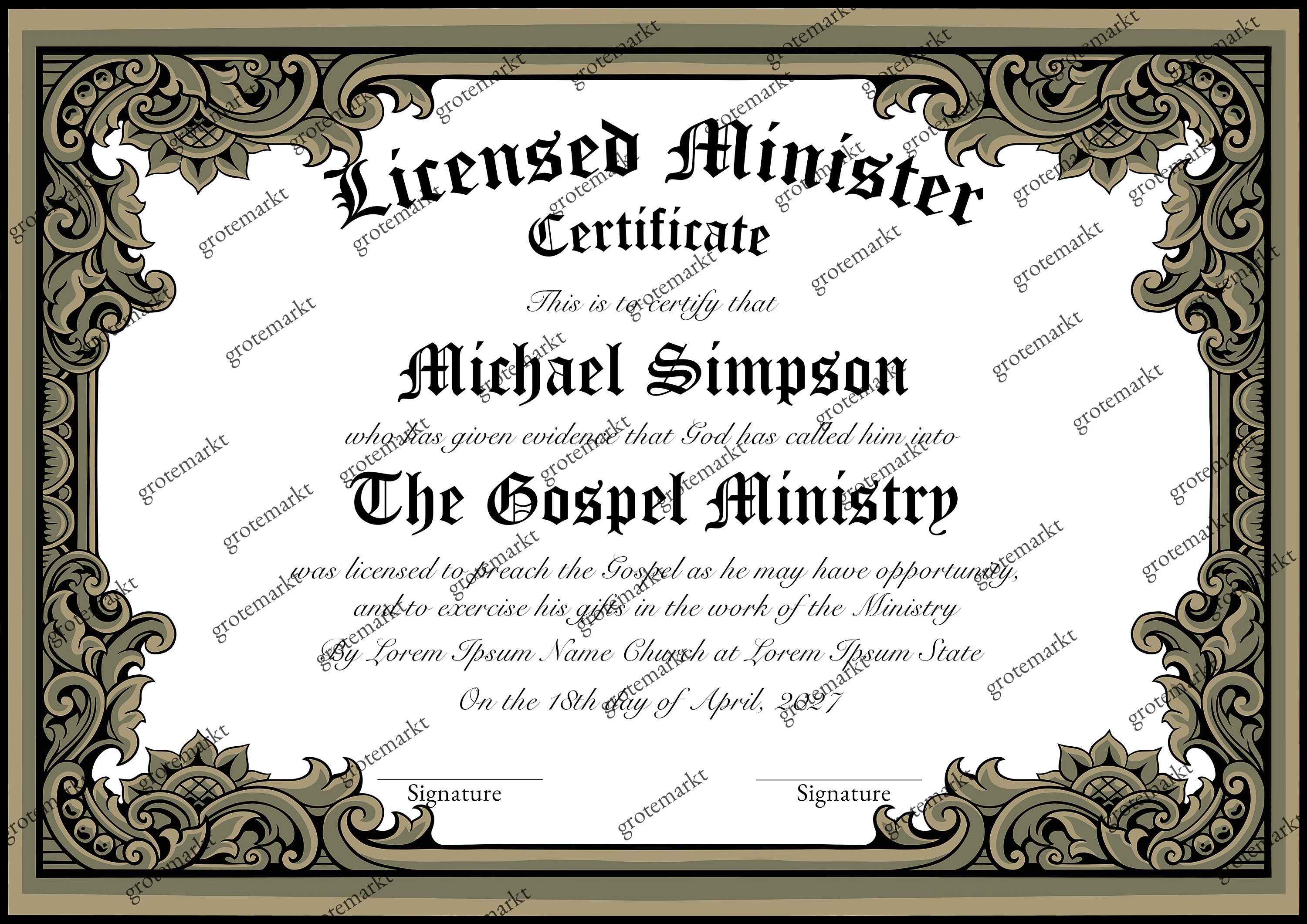 Editable Ordained Minister Certificate Template, Printable Certificate ...
