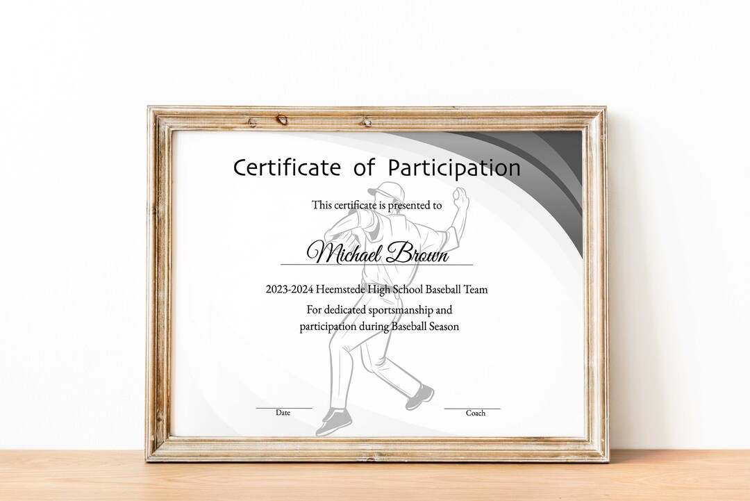 Editable Baseball Certificate Template, Sports Certificate Award ...