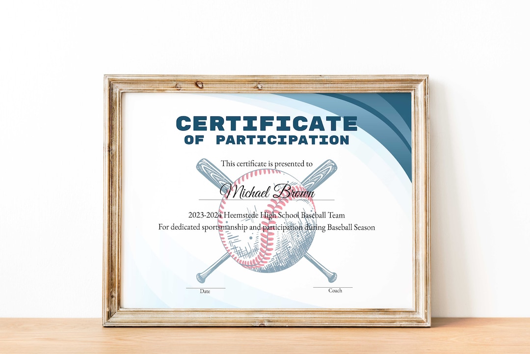 Editable Baseball Certificate Template, Printable Certificate Template ...