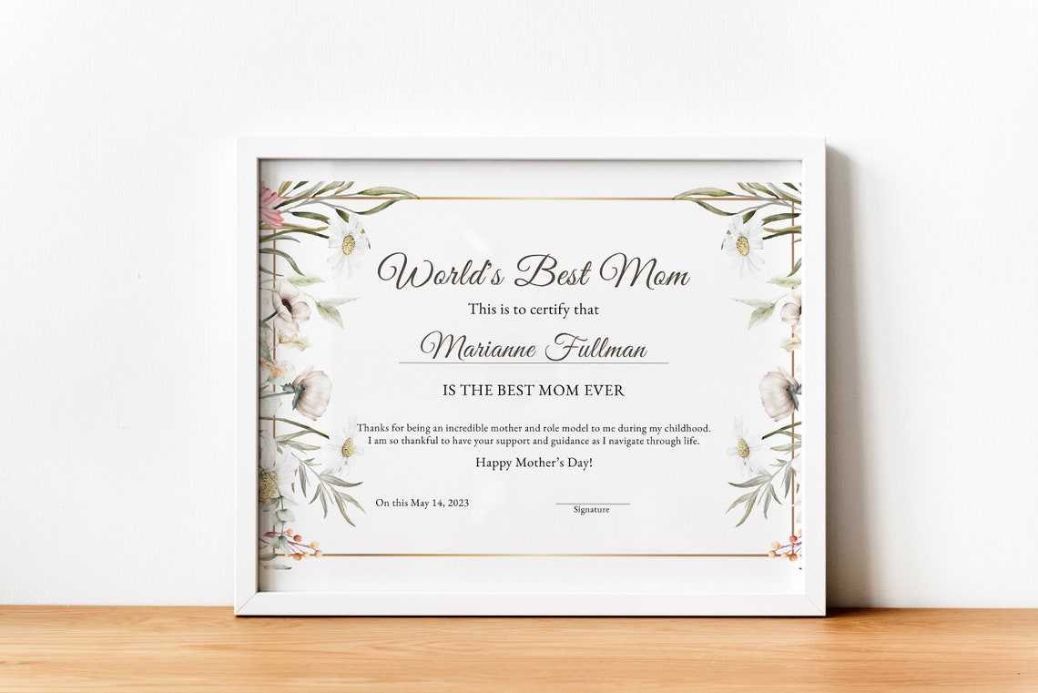 Editable Best Mom Certificate Template, Mother's Day Certificate Best ...