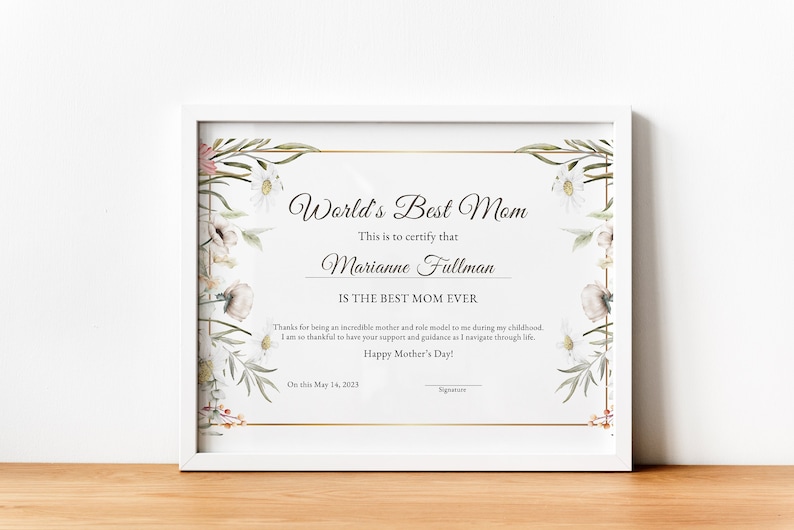 Editable Best Mom Certificate Template, Mother's Day Certificate Best ...