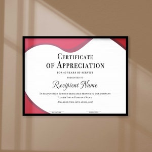 EDITABLE Years of Service Certificate, Appreciation Certificate ...