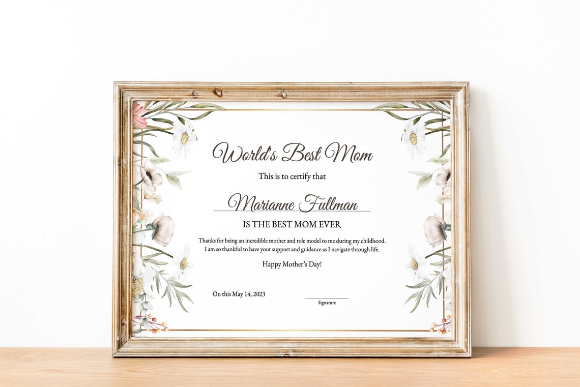 Editable Best Mom Certificate Template, Mother's Day Certificate Best ...