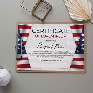 American Appreciation Certificate, 4th of July, Honoring Military Service Appreciation, Veteran ...