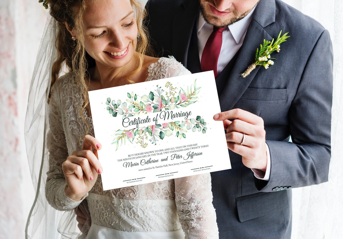 Personalized Floral Editable Wedding Certificate Template, Printable ...